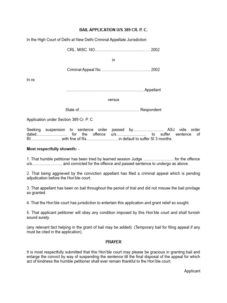 Bail Application Under Section 389 CrPC | PDF