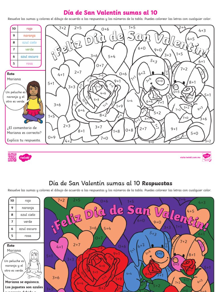 Sa DF 1672084658 Hoja para Colorear Dia de San Valentin Sumas Al 10 ...