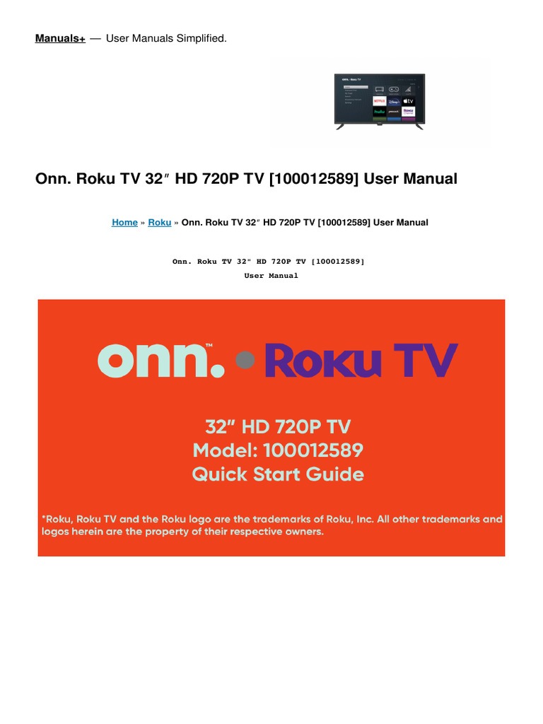 Onn Roku TV 32 HD 720p TV 100012589 Manual | PDF | Roku | Television