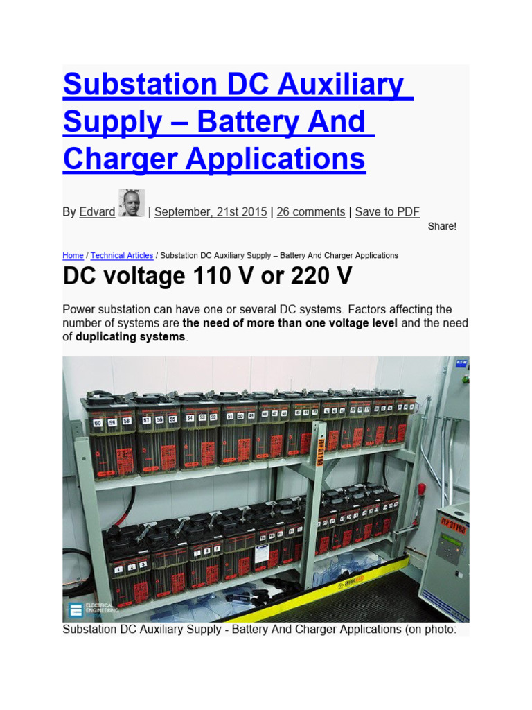 Substation DC Auxiliary Supply | PDF