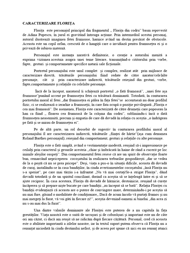 Caracterizare Florița | PDF