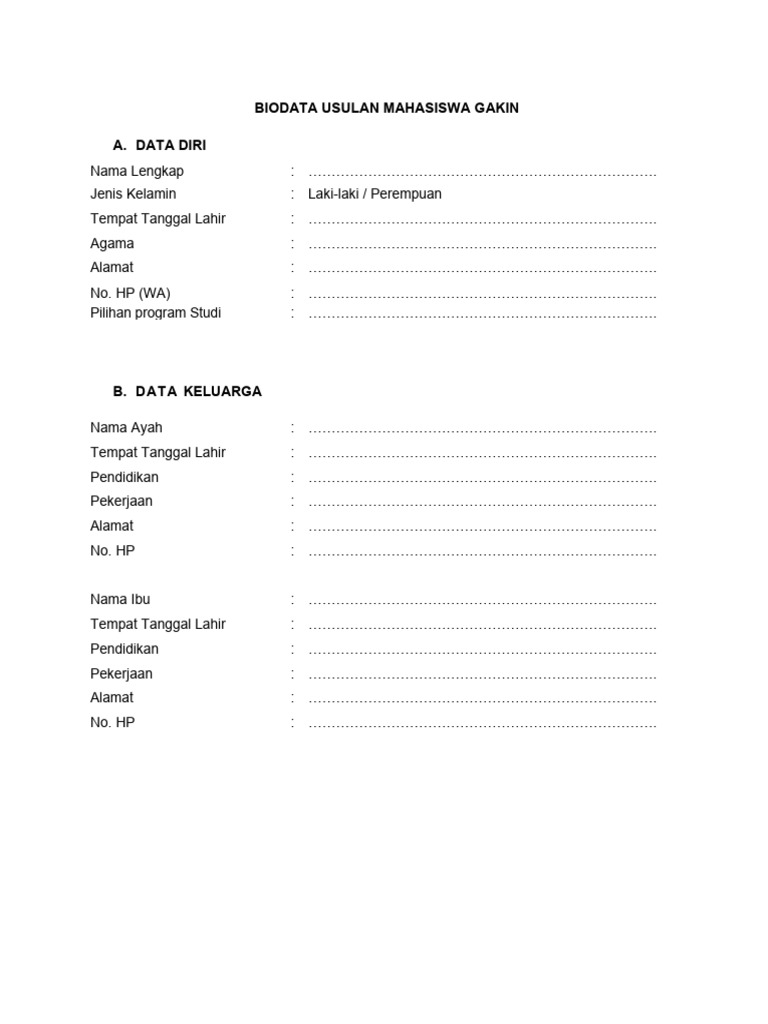 Template Pengajuan Gakin 2023 Maba | PDF