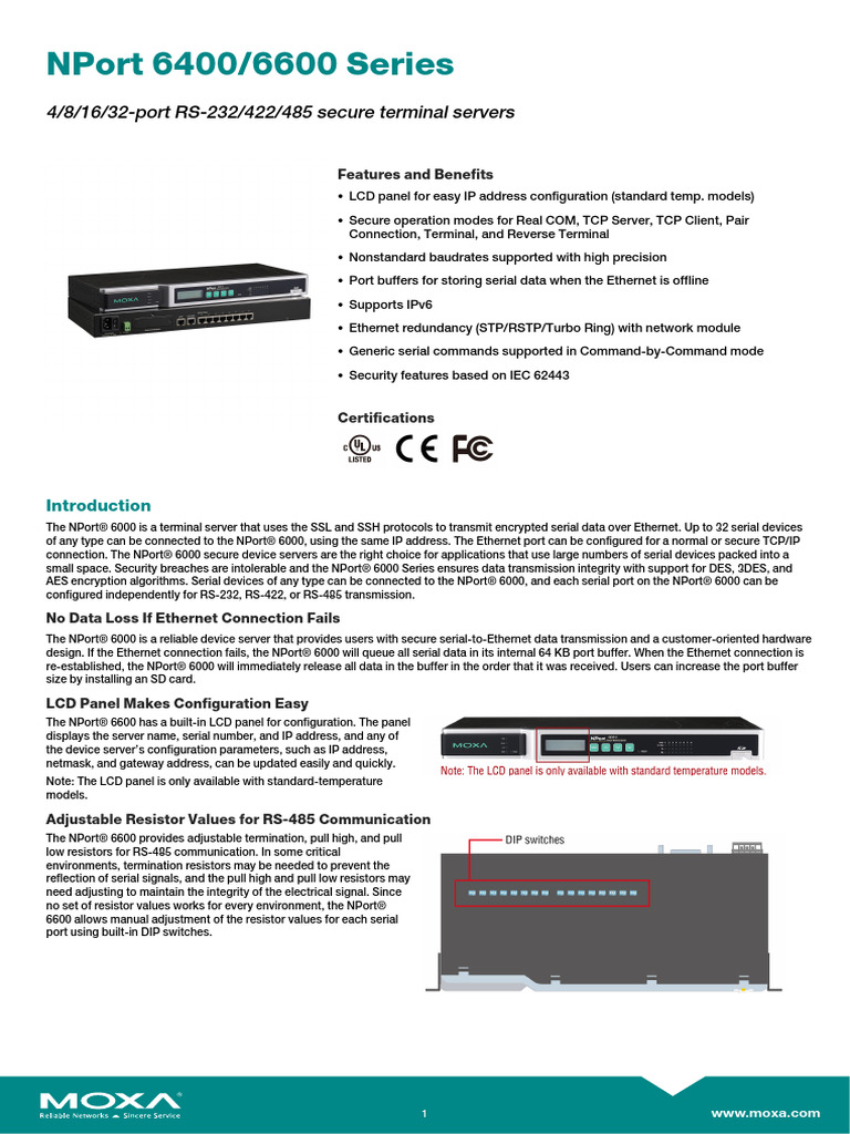 Moxa Nport 6400 6600 Series Datasheet v1.5 | PDF | Microsoft Windows ...