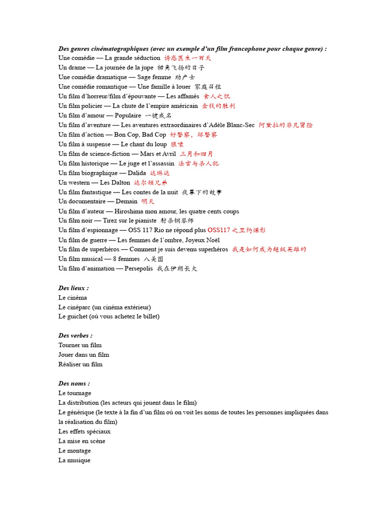 Du Vocabulaire Pour Parler Du Cinéma ! | PDF