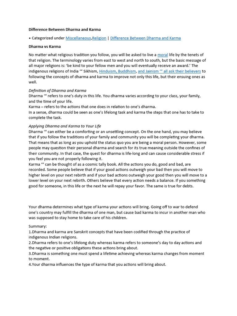 Difference Between Dharma and Karma | PDF | Karma | Dharma