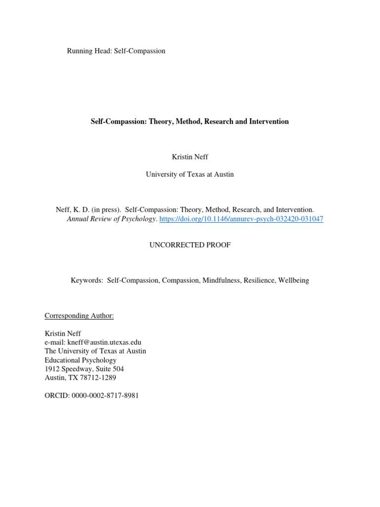 Self-Compassion: Theory, Method, Research and Intervention: Annual Review of Psychology ...