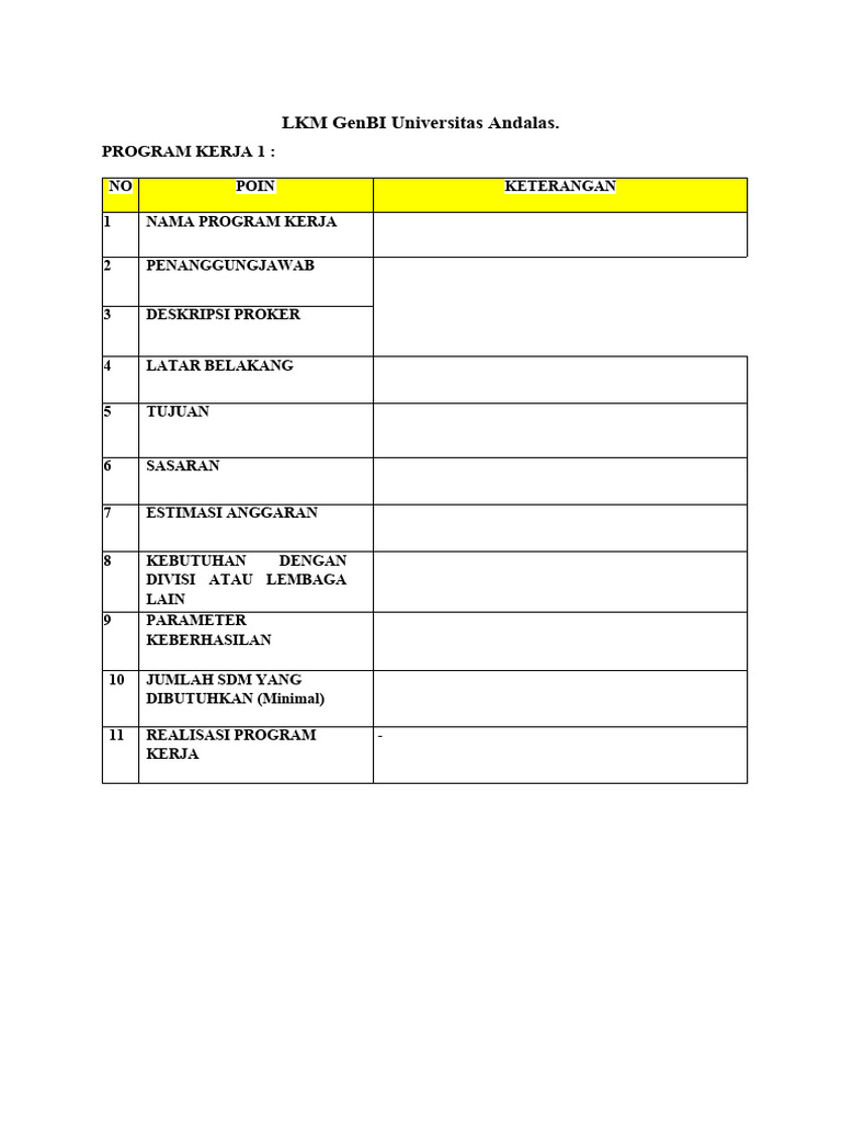 Lembar Proker LKM | PDF