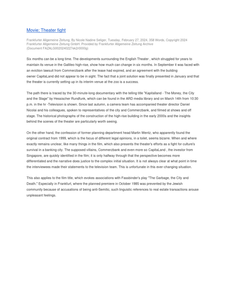 Movie Theater Fight - Factiva | PDF