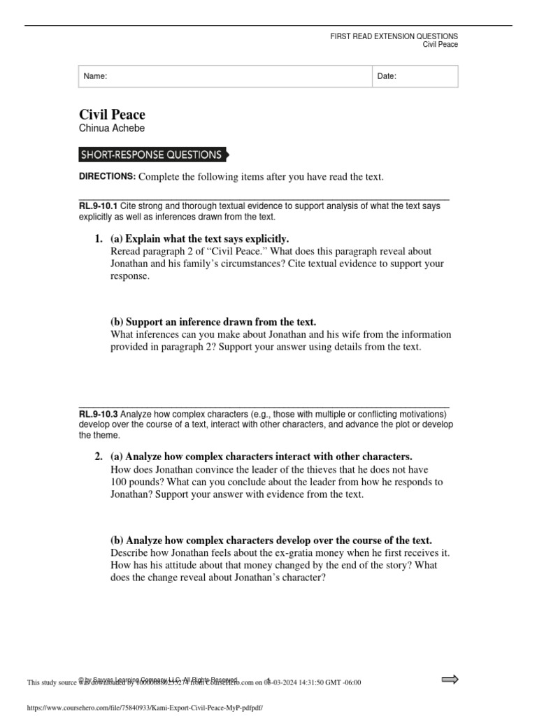 Jonathan's Beliefs in "Civil Peace" | PDF | Cognitive Science ...