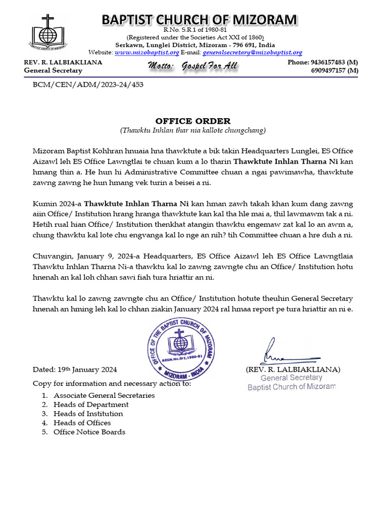 Office Order (Thawktute Chungchang) | PDF