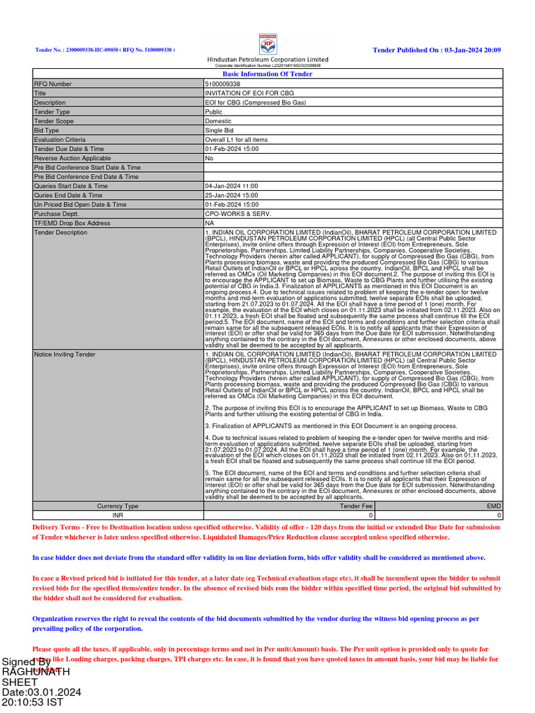 HPCL Eoi | PDF | Biogas | Business