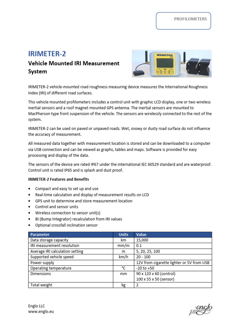 IRIMETER-2 ENGLO Vehicle Mounted IRI Measurement System | PDF