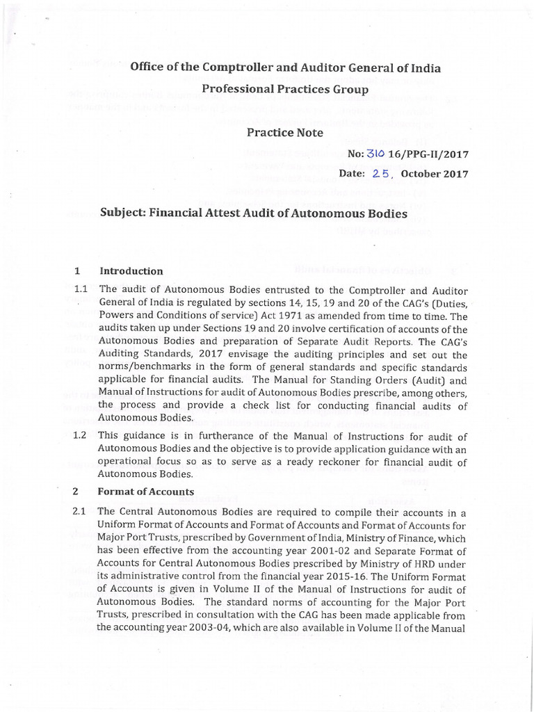 Practice Note On Financial Attest Audit of Autonomous Bodies | PDF