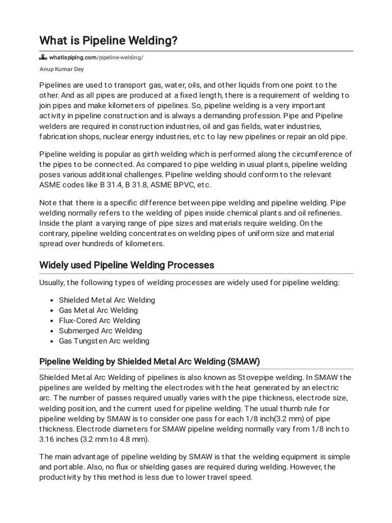What Is Pipeline Welding | PDF | Technology & Engineering