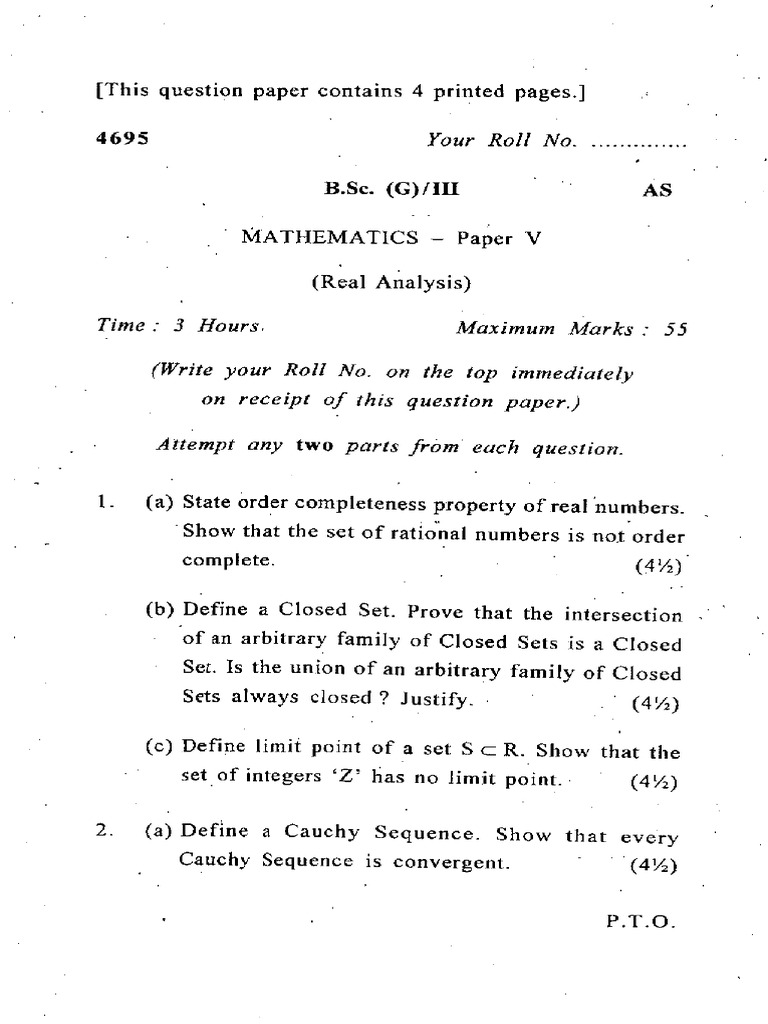 B. Sc. (G) Iii Mathematics - Paper V (Real Analysis) | PDF