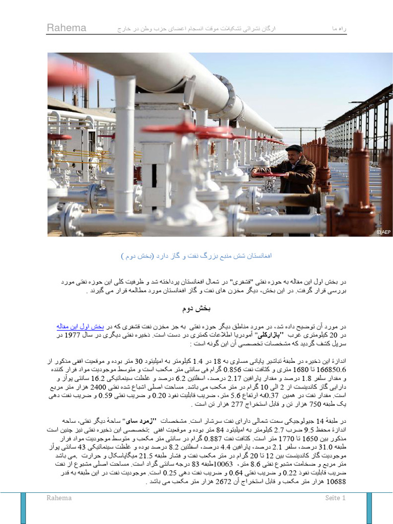 Afghanistsn Shash Manbai Naft Wa Gas | PDF