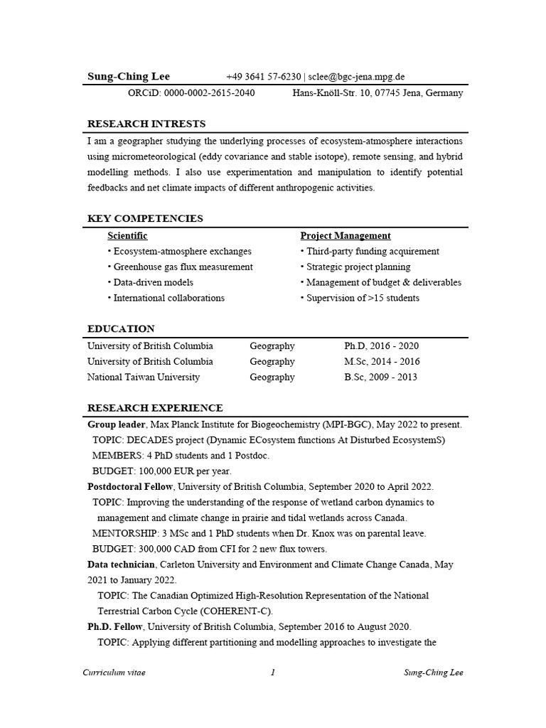 CV Sung Ching Lee 202402web | PDF | Ecosystem | Wetland