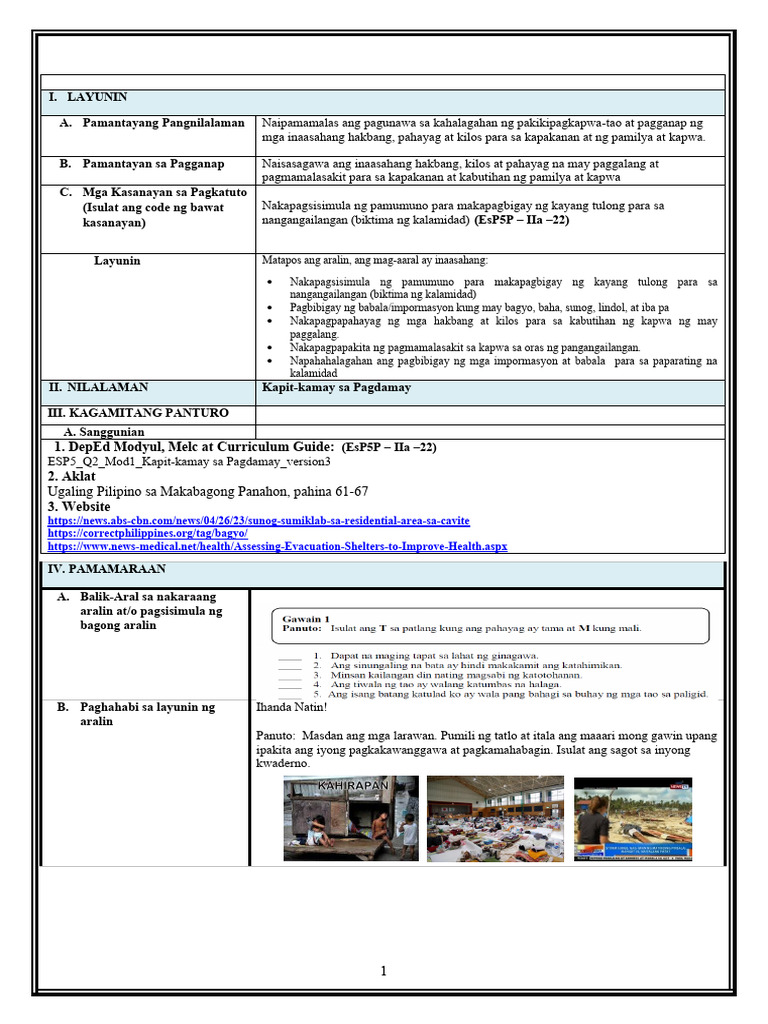 WK1_ESP5_JAN 22-23, 2023_KAPIT-KAMAY SA PAGDAMAY --- | PDF