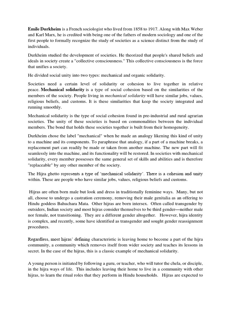 Mechanical Solidarity | PDF