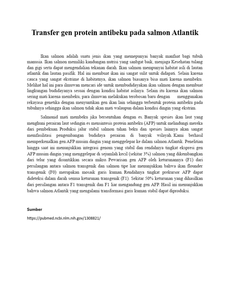 Transfer Gen Protein Antibeku Pada Salmon Atlantik MISAEL | PDF ...