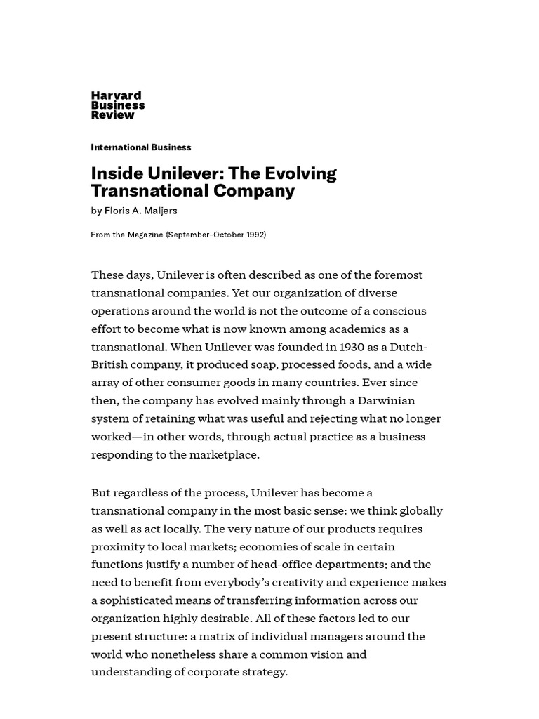 Inside Unilever - The Evolving Transnational Company | Download Free ...
