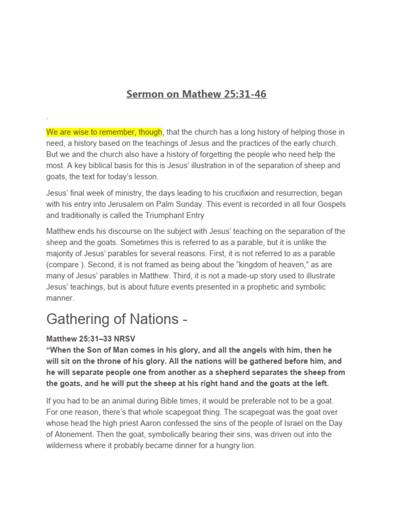 Sermon On Matthew 25 - 36-41 | PDF