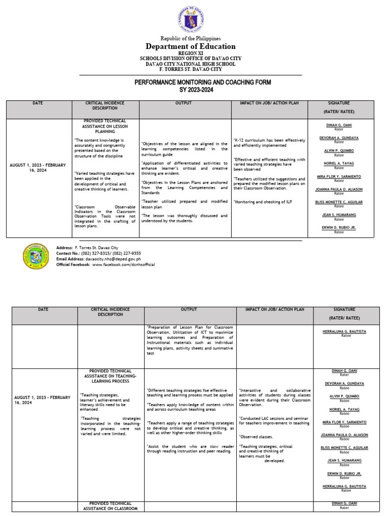 Performance Monitoring and Coaching Form | PDF