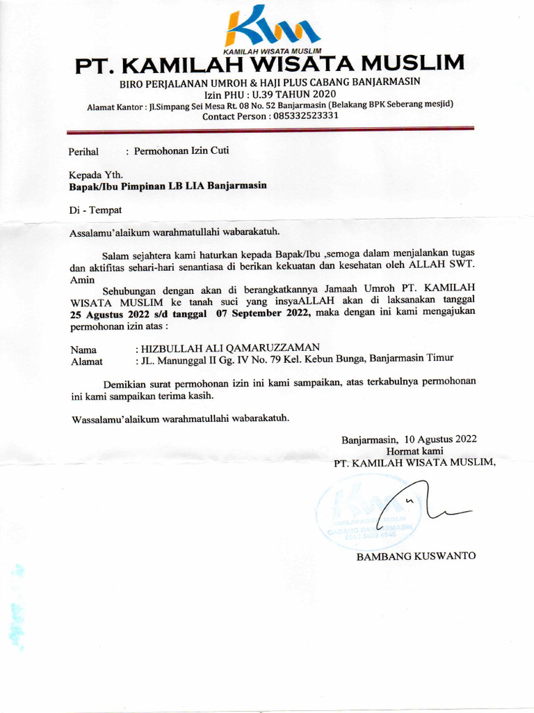 Surat Cuti Umrah | PDF