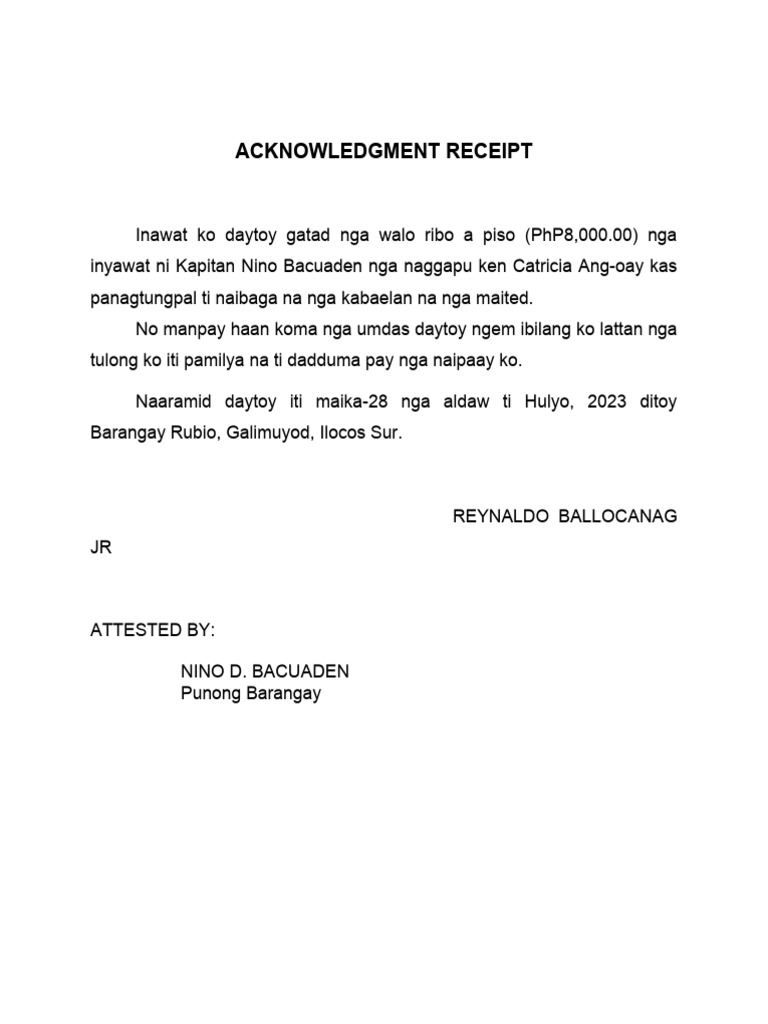 Acknowledgment Receipt KP Case | PDF
