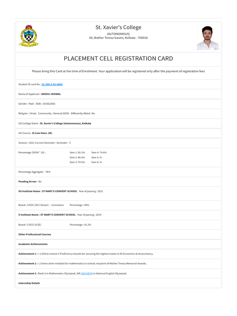 Placement Cell Card | PDF