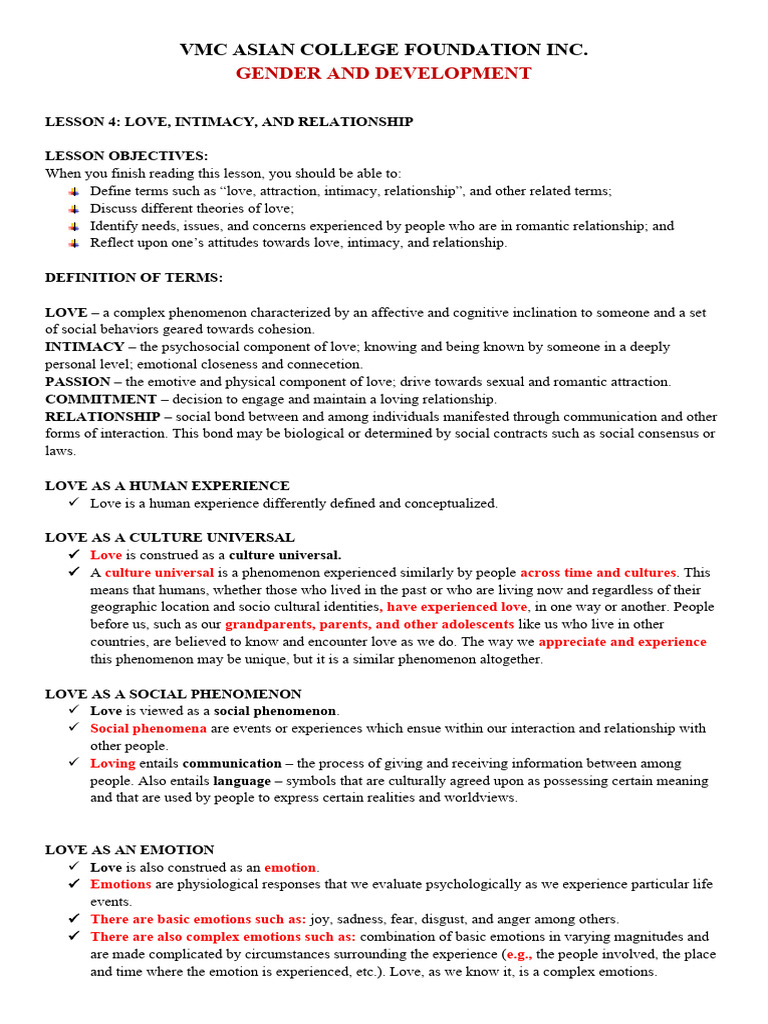 Gender and Development Chapter Lesson 4 | PDF | Love | Emotions Gender and Development Chapter Lesson 4 | PDF | Love | Emotions