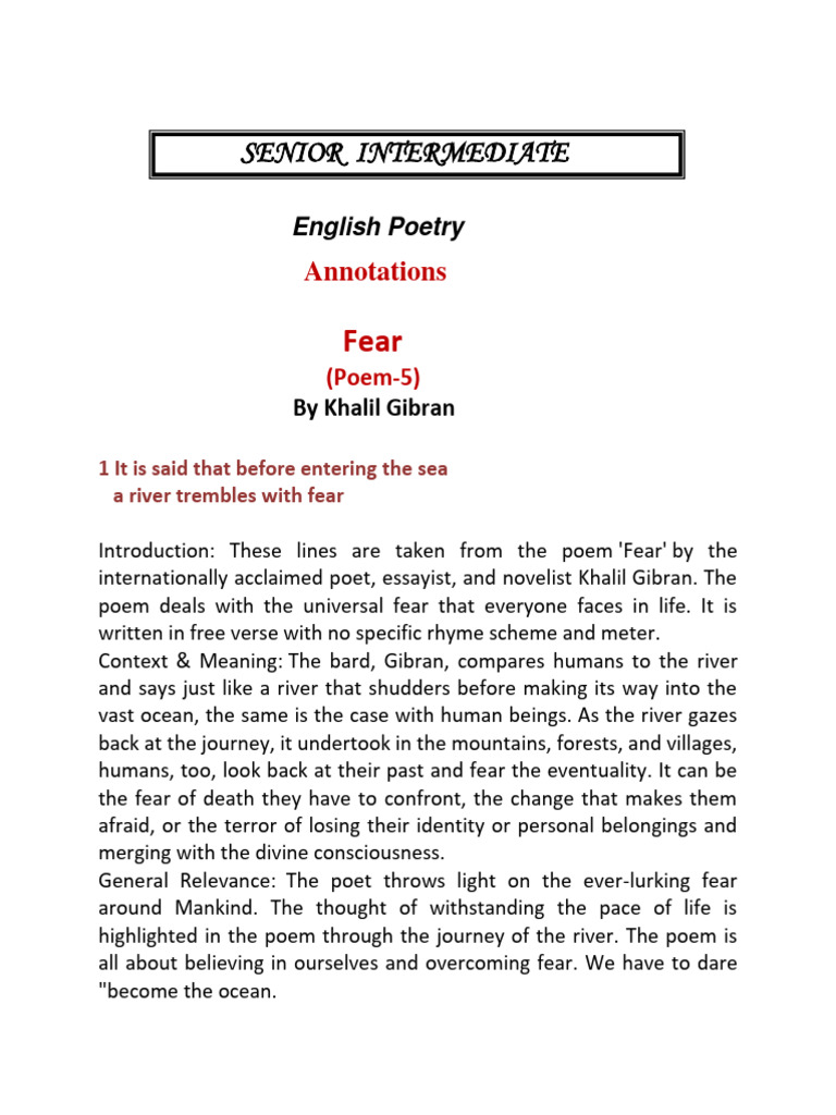 Fear POEM | PDF | Poetry | Kahlil Gibran