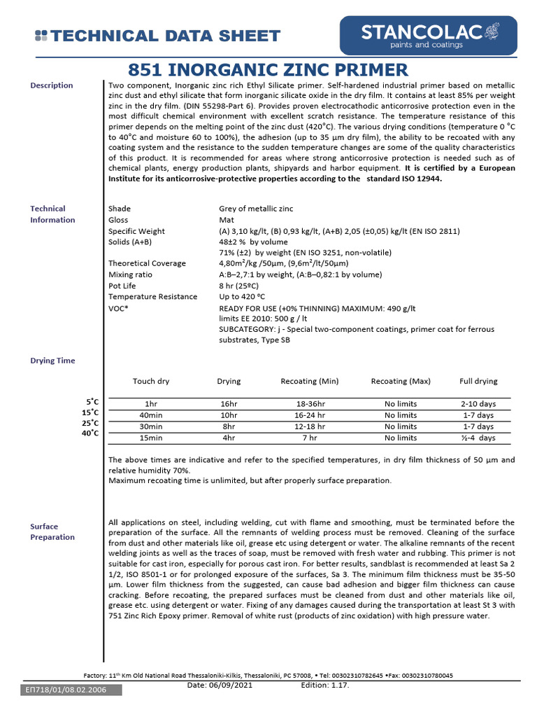 851 Inorganic Zinc Primer TDS en | PDF | Home & Garden | Science ...