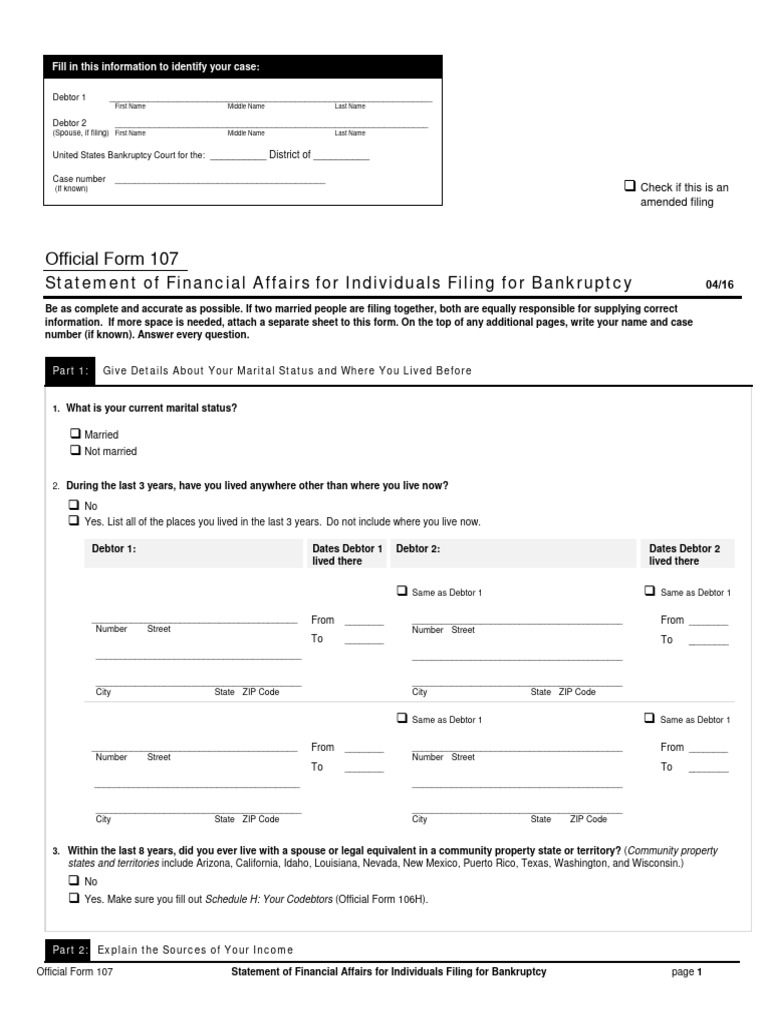 Statement of Financial Affairs | PDF | Bankruptcy | Repossession