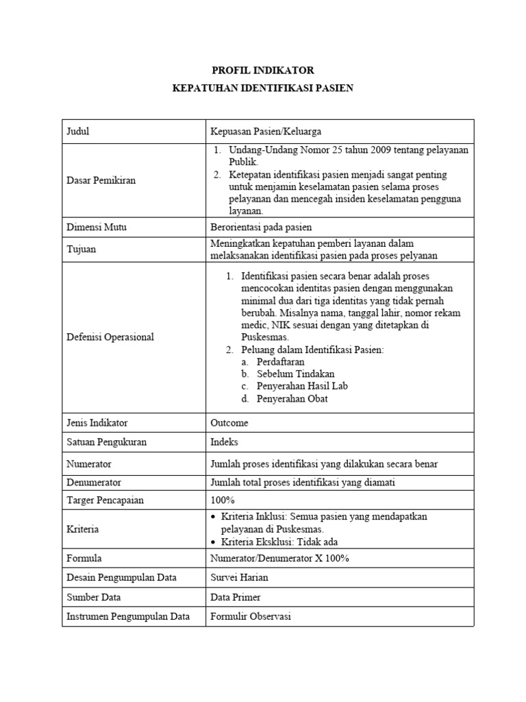 Profil Indikator Identifikasi Pasien | PDF