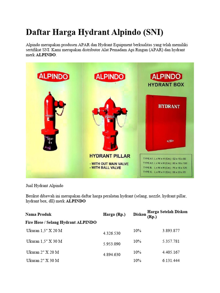Daftar Harga Hydrant Alpindo | PDF