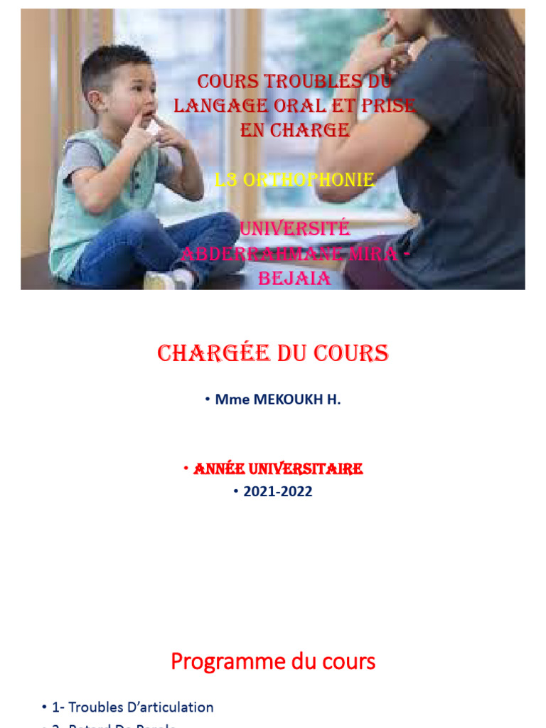 Cours Troubles Du Langage Oral Et Prise en Charge | PDF