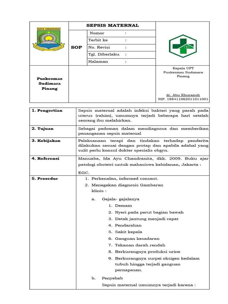 SOP Sepsis-Maternal-fix | PDF