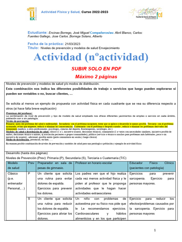 P2. Modelos de Salud y Actividad Fiì - Sica | PDF