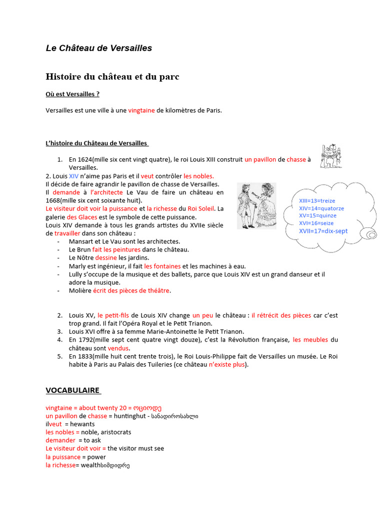Le Chateau de Versailles Textes Exercices | PDF