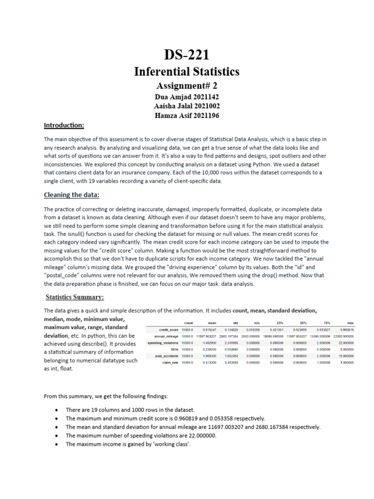 Assignment2 Stats | PDF | Statistics | Data Analysis