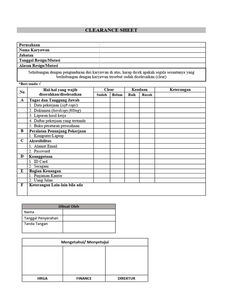 Clearance Sheet Dan Form Exit Interview | PDF