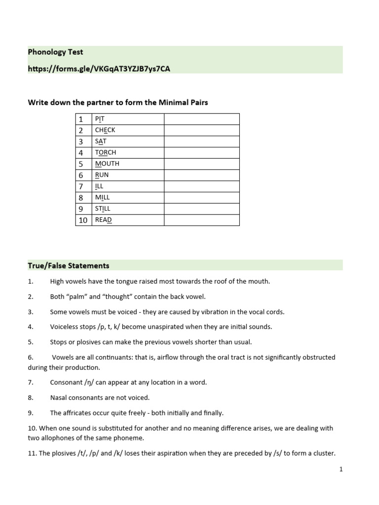 Phonology Test | PDF | Phonology | Oral Communication