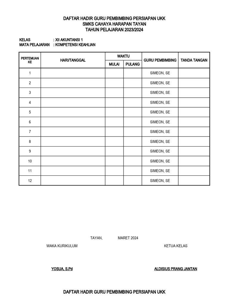Absen Pembimbing Persiapan Ukk 2024 | PDF