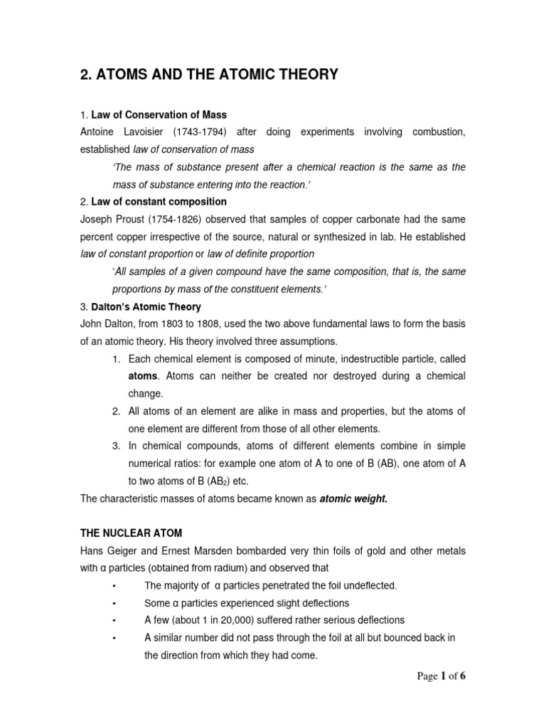 Notes 2- Atoms and Atomic Theory | PDF
