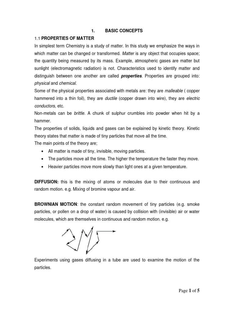 Notes 1 Basic Concepts Pdf Chemical Substances Mixture