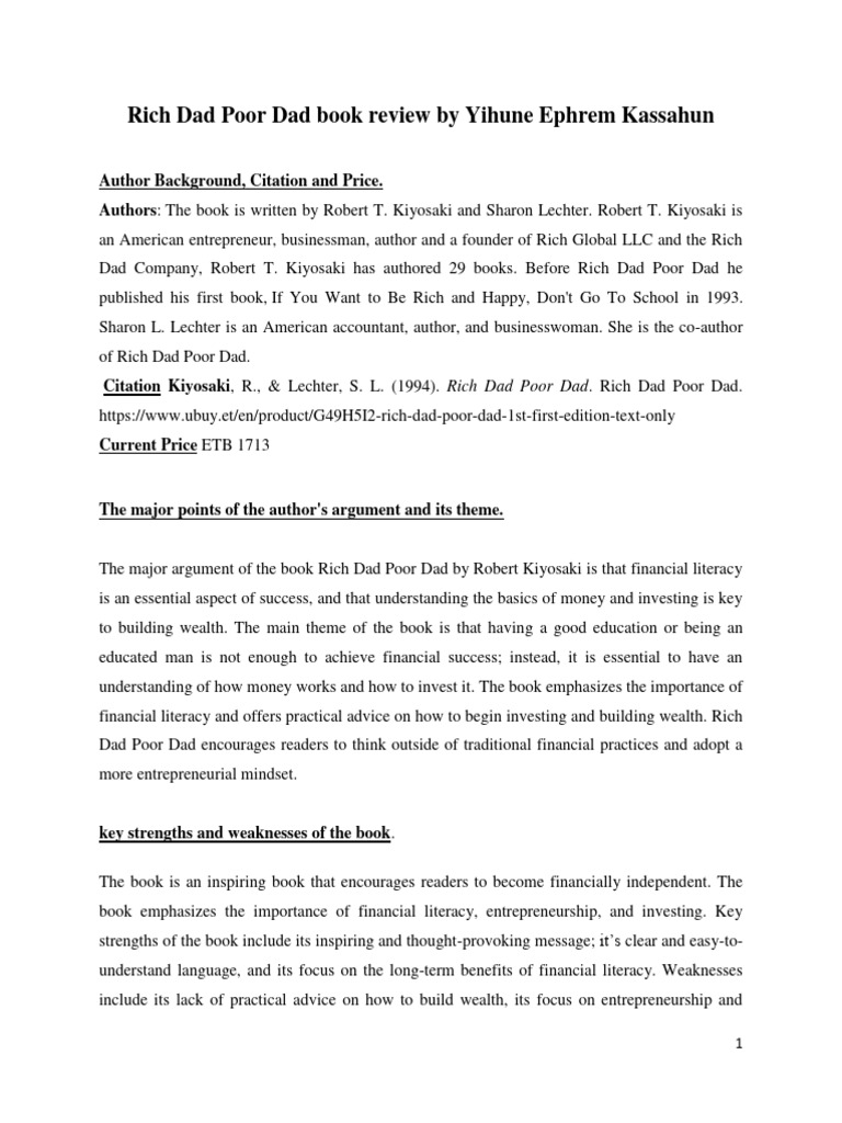 Book Review Rich Dad Poor Dad Pdf