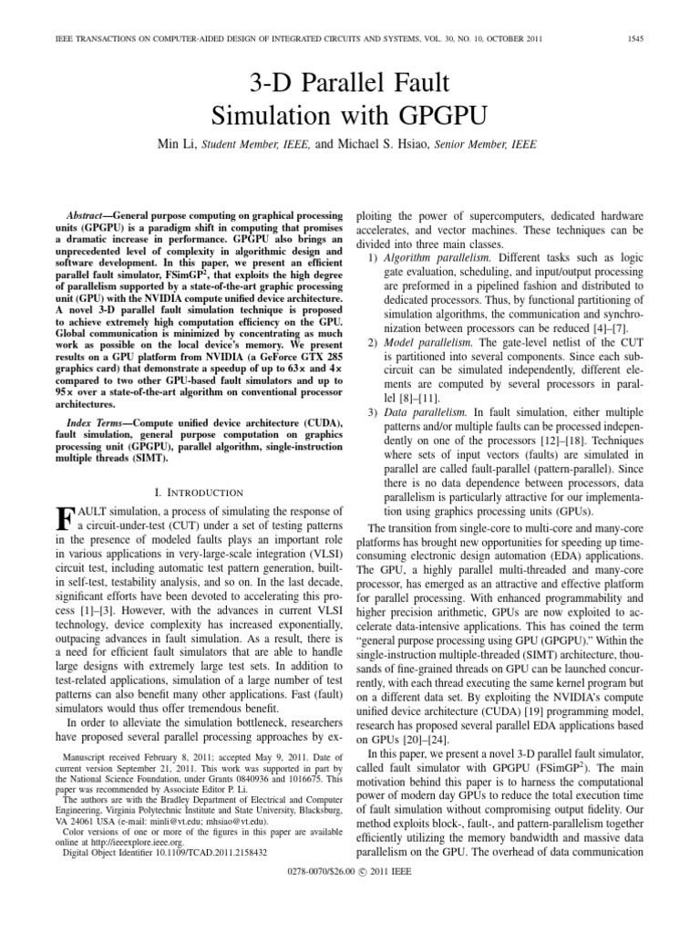 3-D Parallel Fault Simulation With GPGPU | PDF 3-D Parallel Fault Simulation With GPGPU | PDF