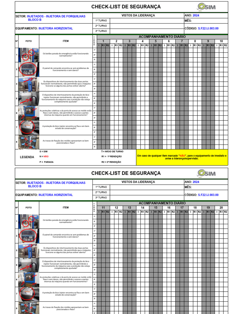 S.F22.IJ.003.00 - Checklist de Segurança Injetora Horizontal 12 | PDF