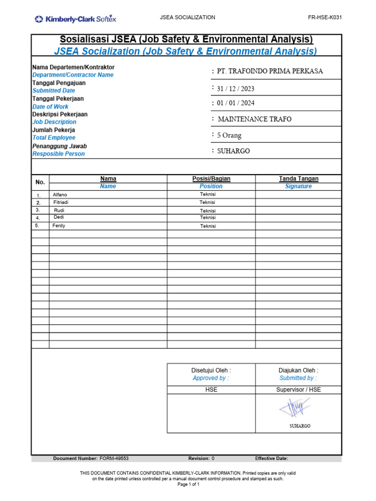 FORM-49553 FR-HSE-K031.rev.0 JSEA SOCIALIZATION | PDF